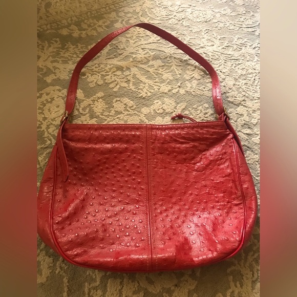 Bags | Red Orange Purse Ostrich Look Purse | Poshmark